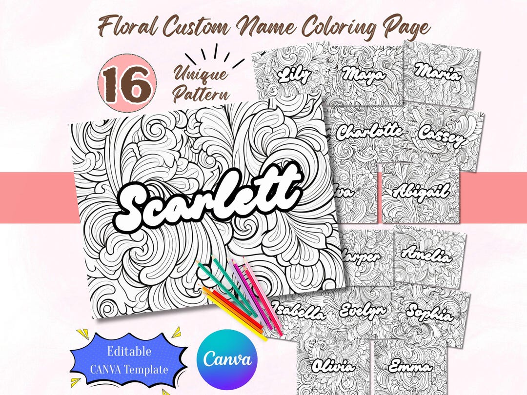 Custom Name Coloring Page, Editable Flower Name Color Pages for Adults ...