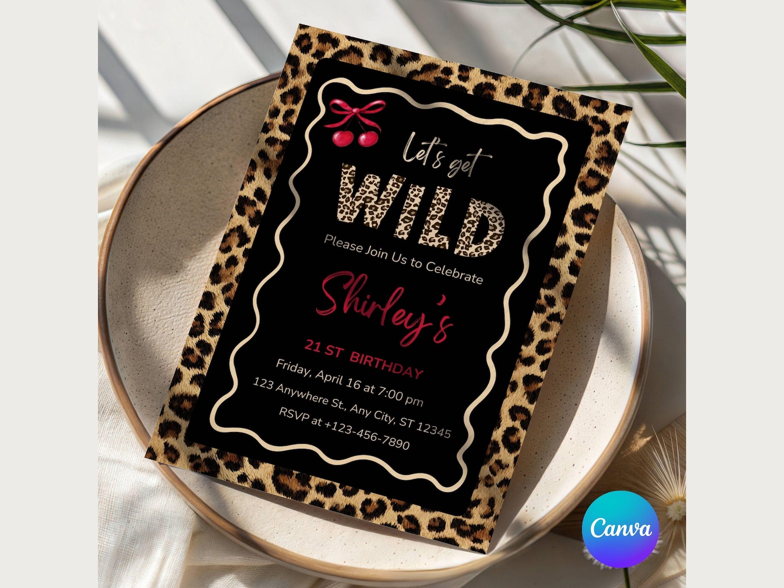 Editable Leopard Print Birthday Invitation, Let’s Get Wild Party Invite ...