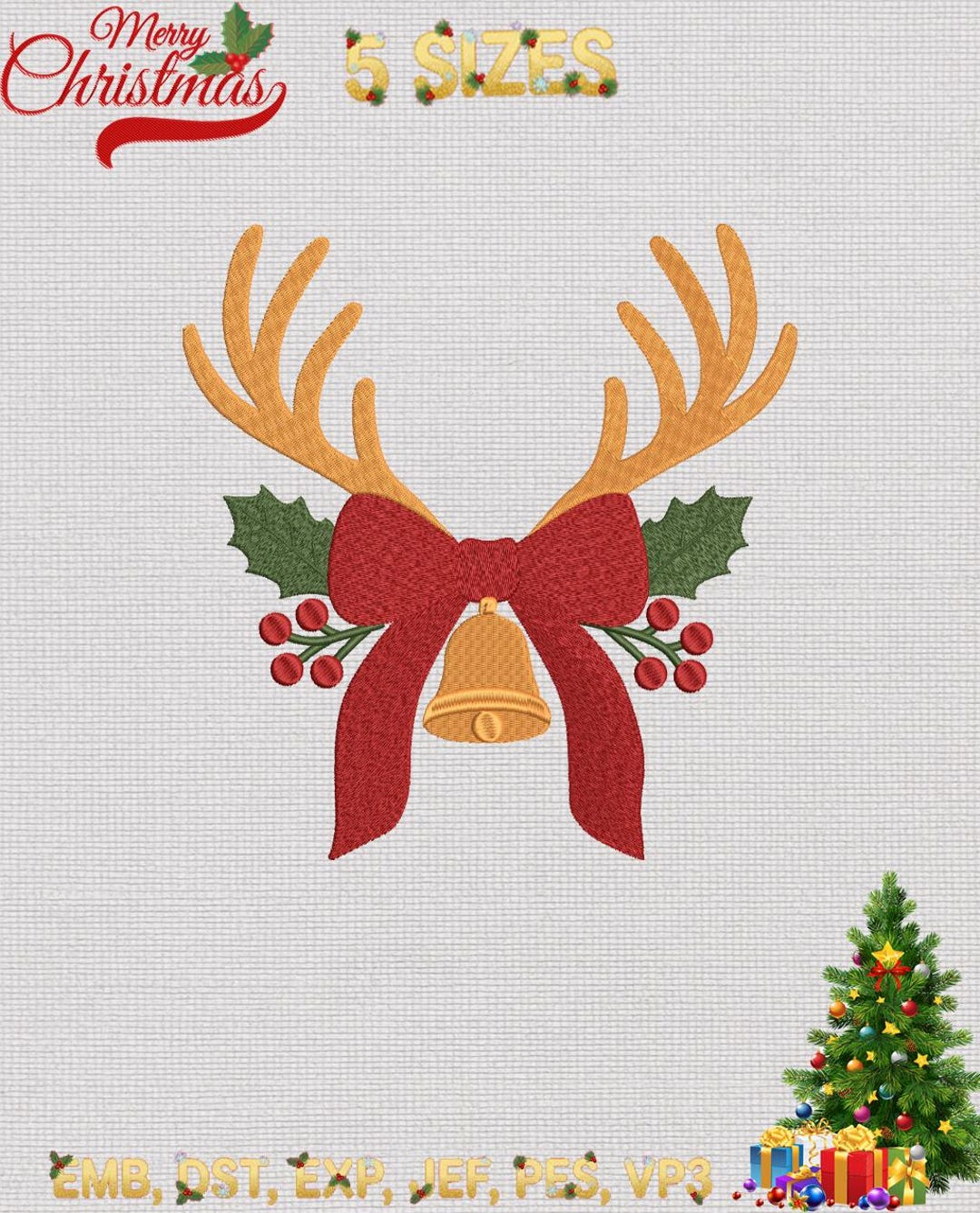 Christmas Deer Antler Embroidery Design, Festive Reindeer Antlers ...