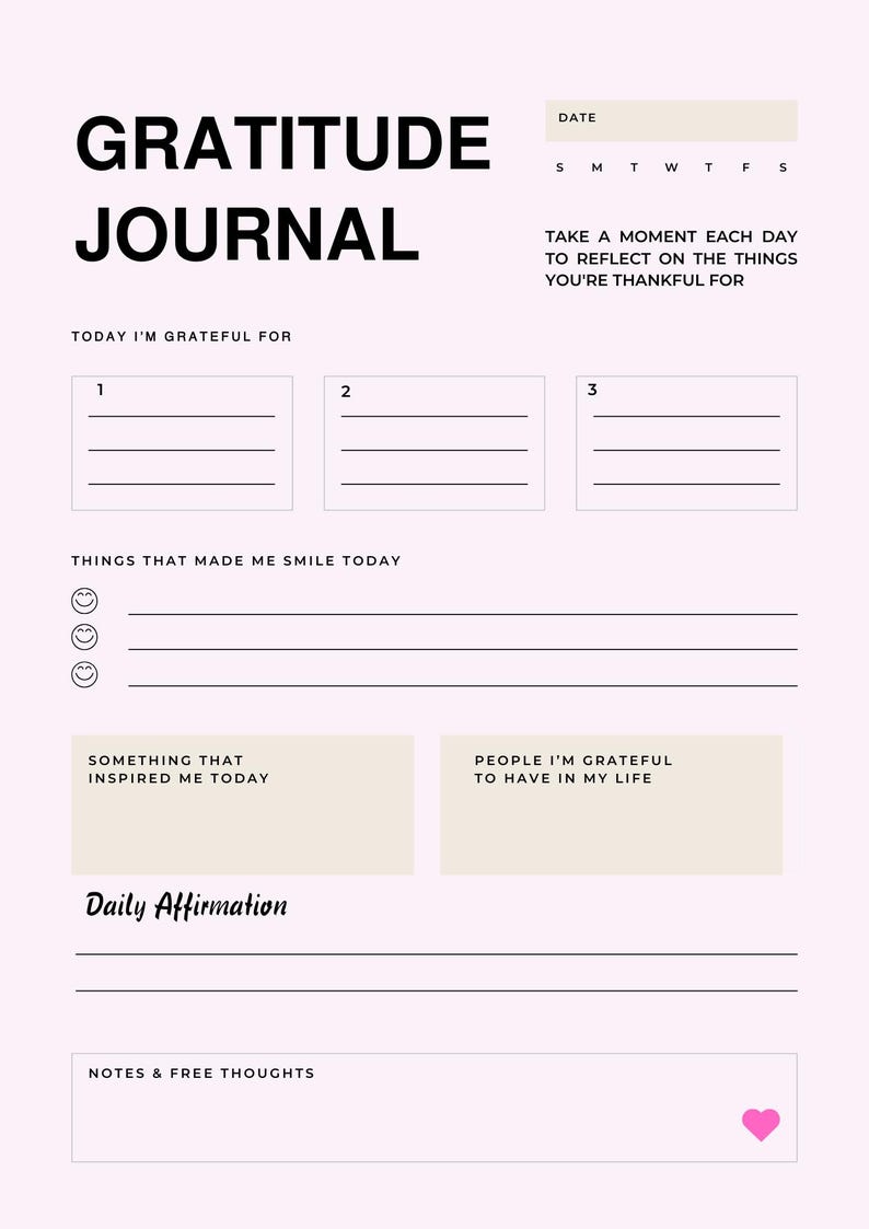 5-page Printable Gratitude Journal | Daily Mindfulness & Self Care ...