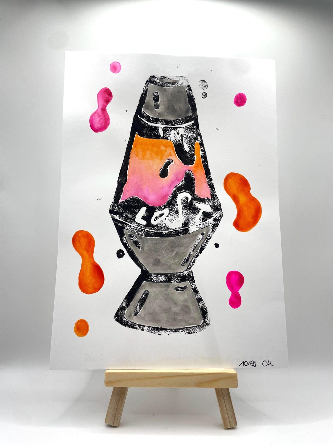 Retro Linocut Print | Hand-printed and With Watercolor Color Accents - Etsy