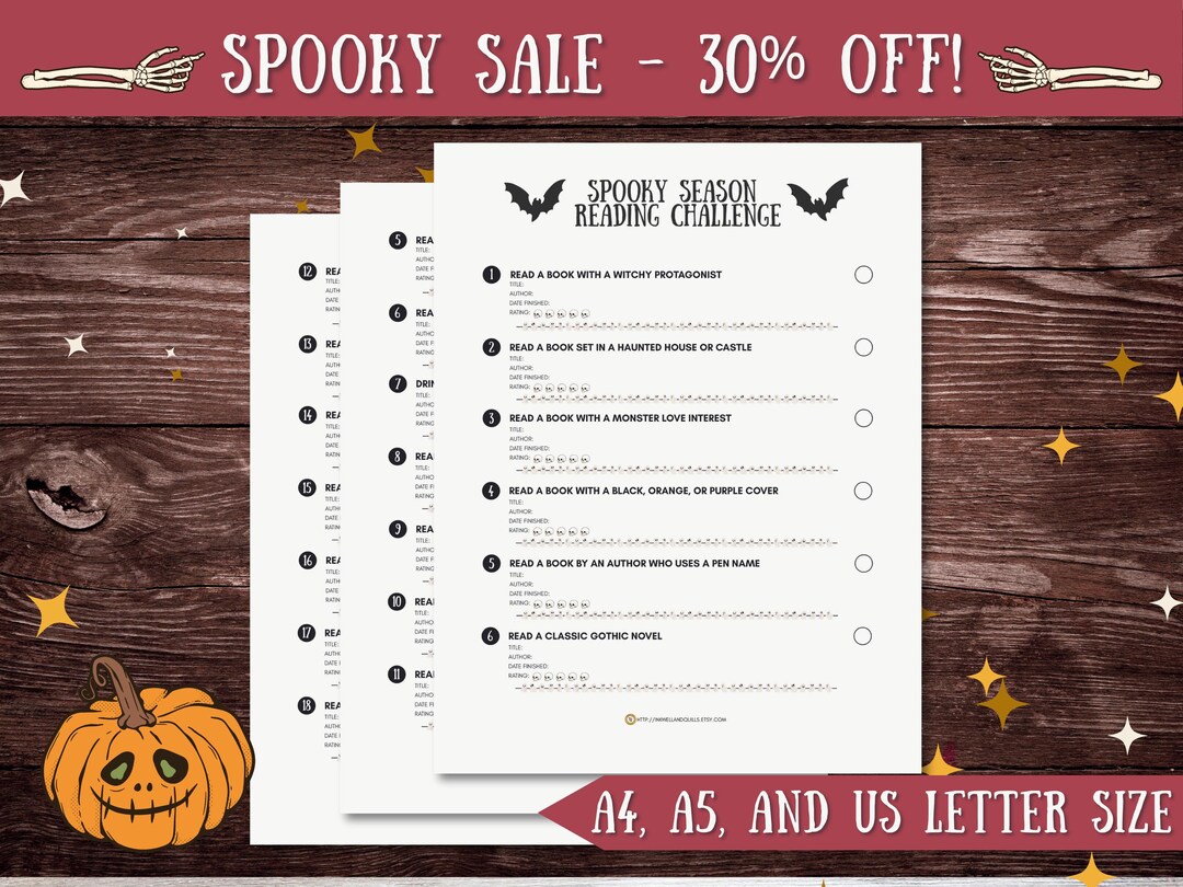 October Reading Challenge Printable: Spooky Season Book Checklist (PDF ...