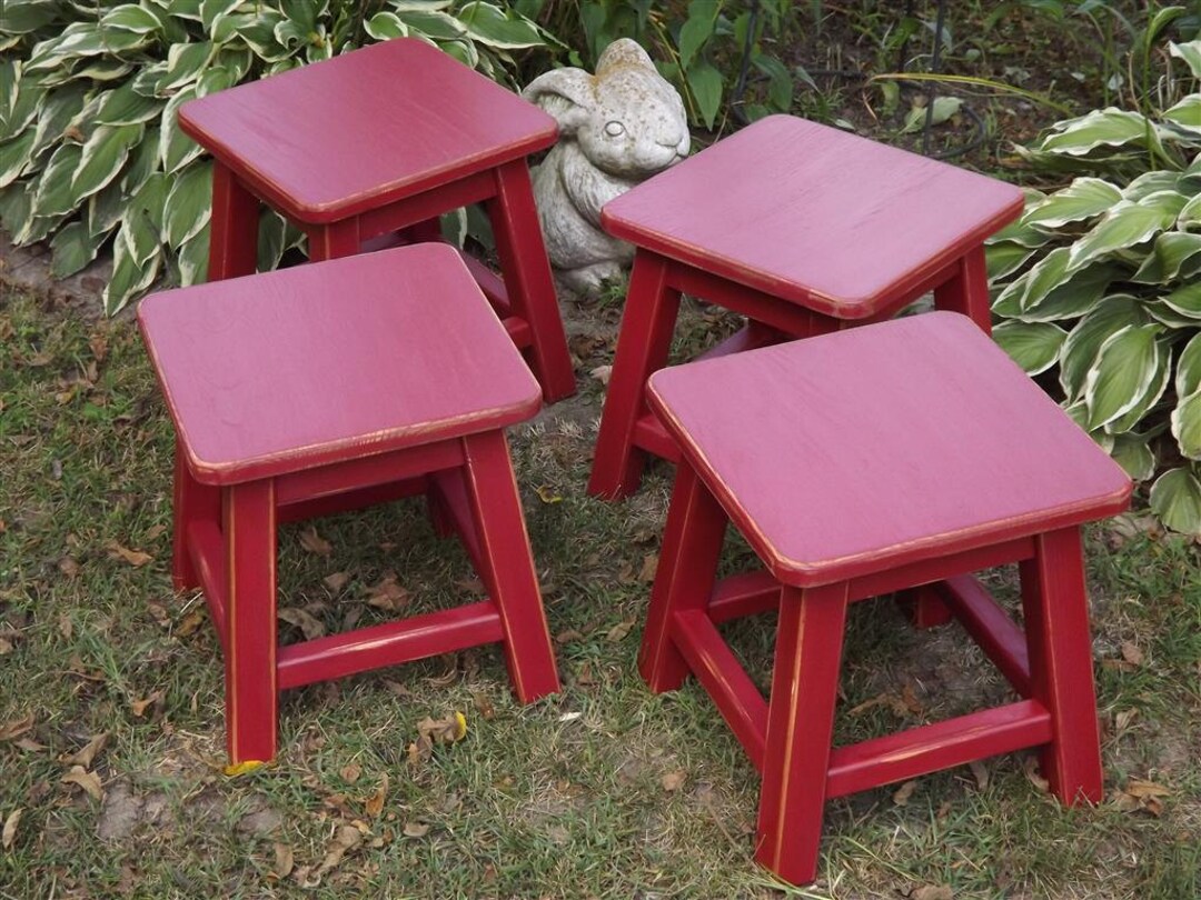 Square Top, Sitting Stool, Painted Stool, Wood, Stand, Table, Farmhouse ...
