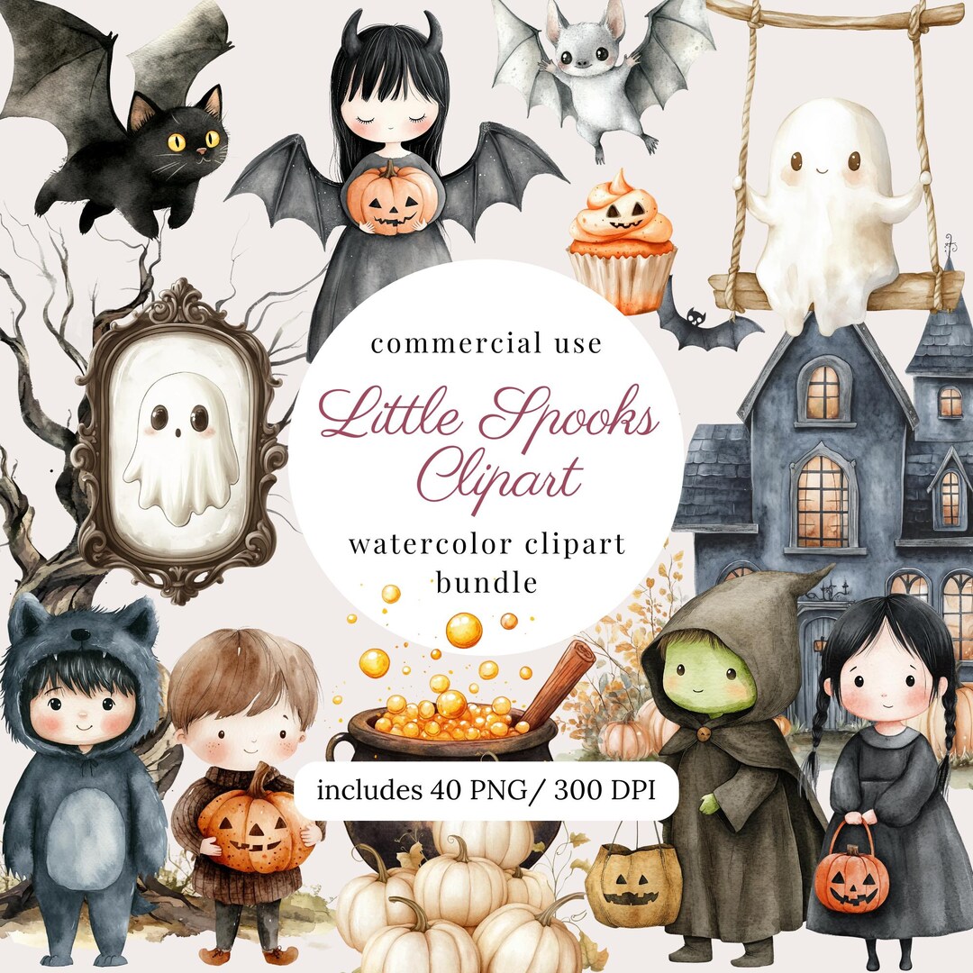 Watercolor Cute Halloween Clipart Png Bundle, Nursery Kids Halloween ...