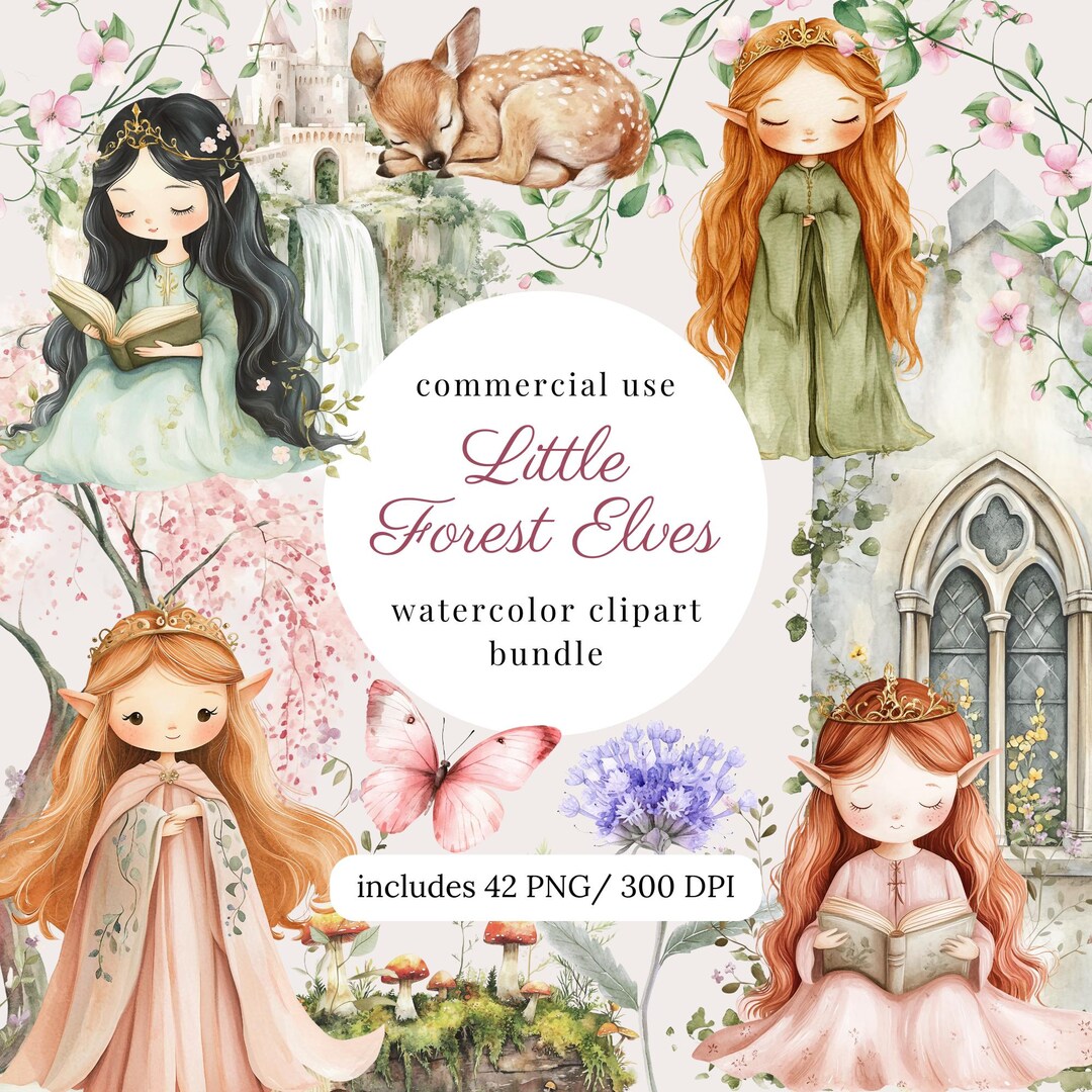 Watercolor Forest Elves Clipart Png Bundle, Cute Woodland Animals ...