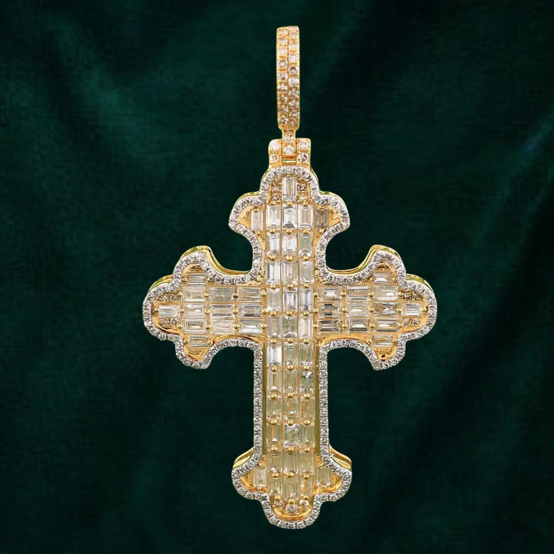 Iced Out Gold Cross Pendant Necklace – Hip Hop Baguette CZ Diamond ...