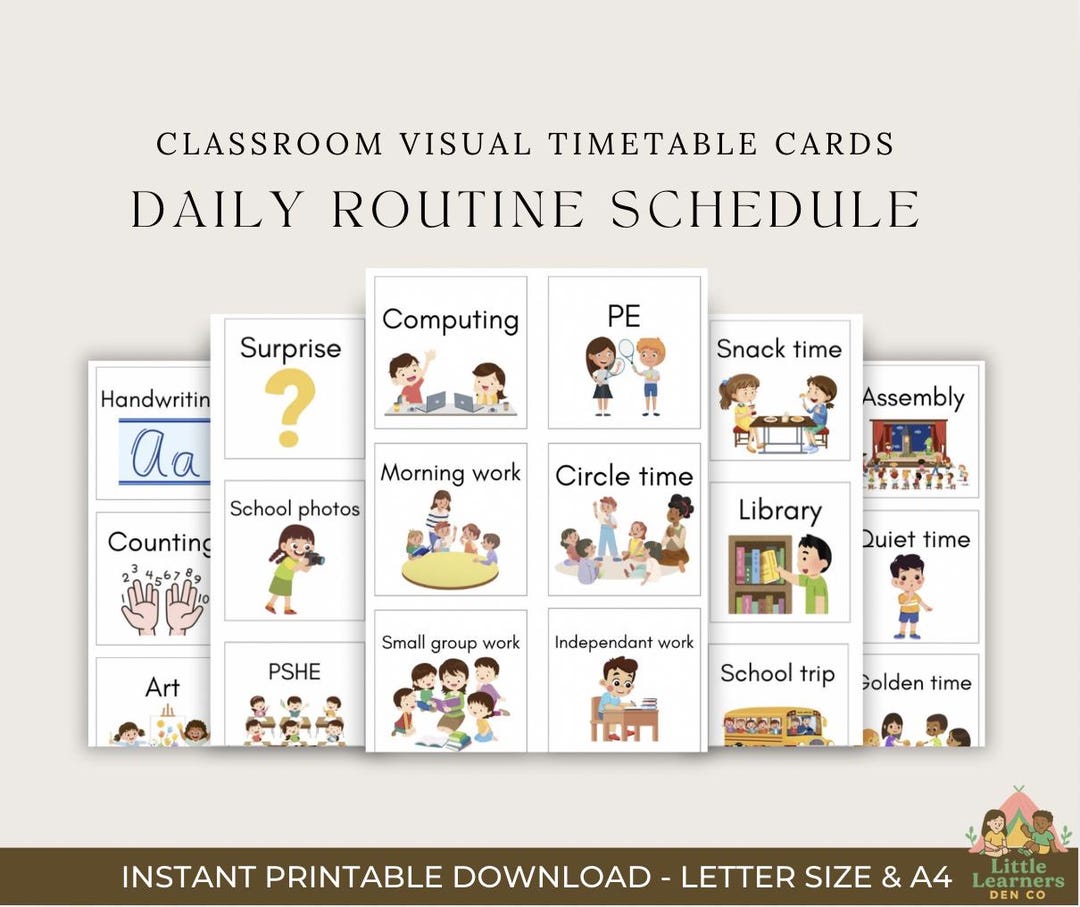 Cartes visuelles d'emploi du temps de la classe : programme de routine ...