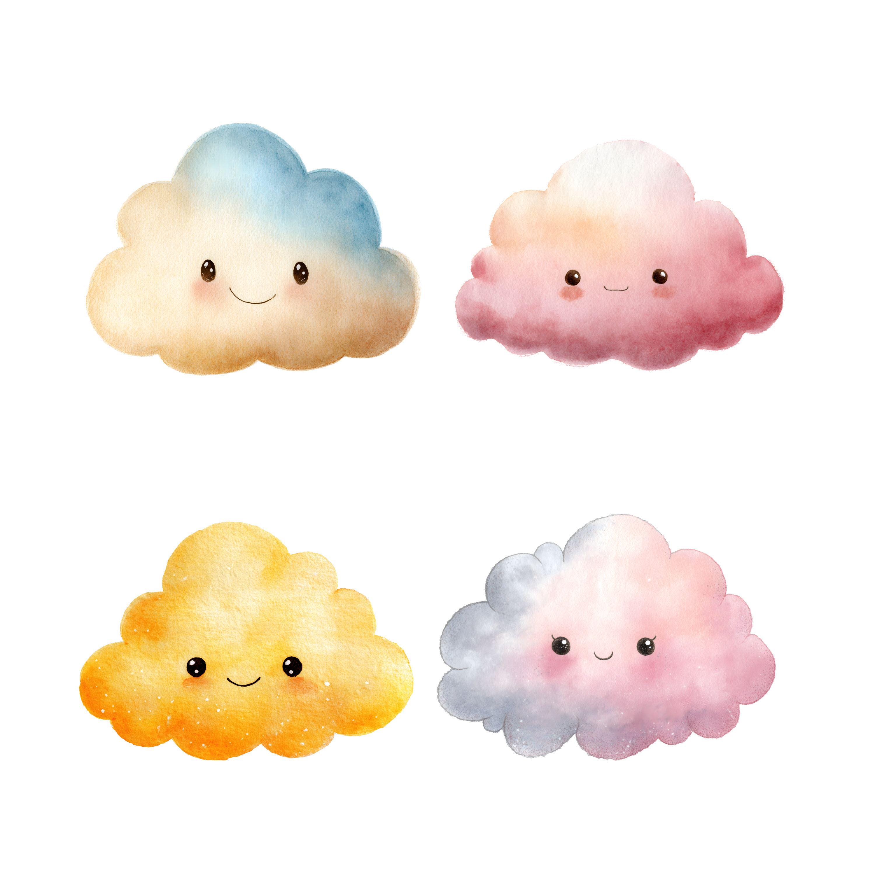 Kawaii Cloud Clipart PNG Set, 18 Cute Clouds, Nursery Design - Etsy