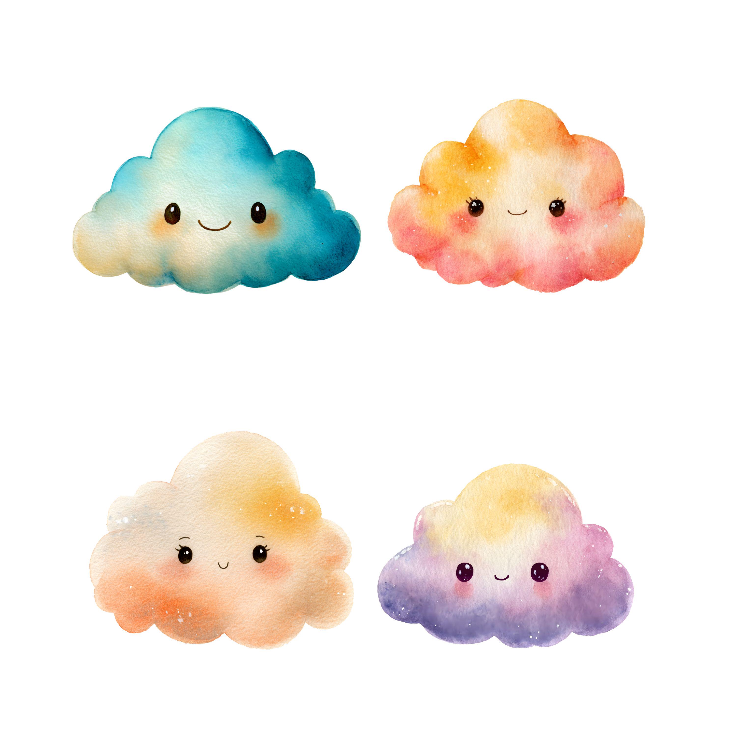 Kawaii Cloud Clipart PNG Set, 18 Cute Clouds, Nursery Design - Etsy