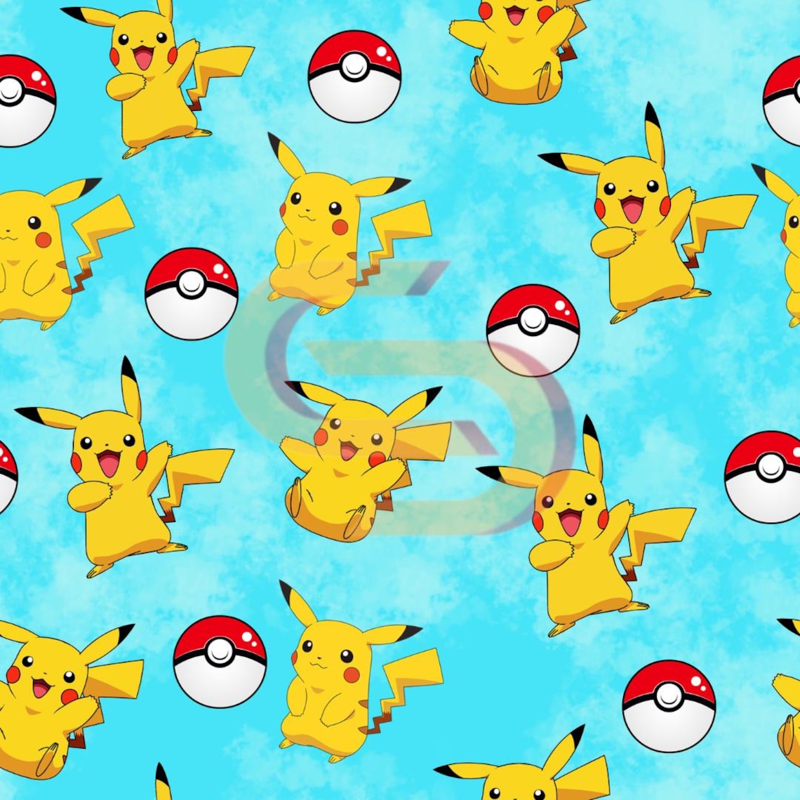 Seamless Pikachu Pokeball Pattern | Cute Pokemon Digital Paper | Blue ...