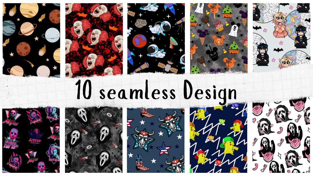 10 Seamless Digital Patterns | Halloween & Horror Designs, Pooky, Space ...