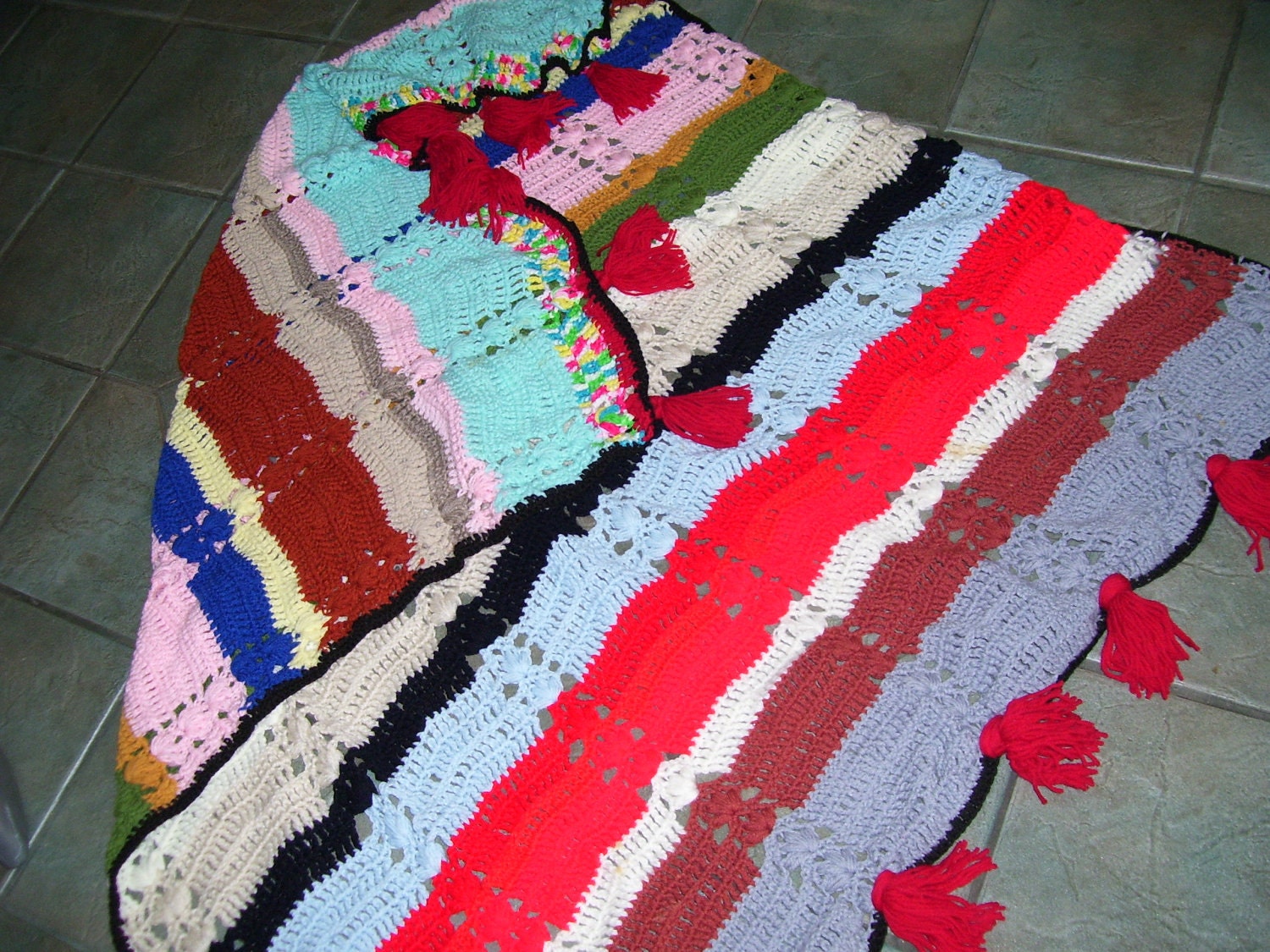 New Handmade Chrochet Multicolor Afghan or Throw With Tossels 64x73 - Etsy