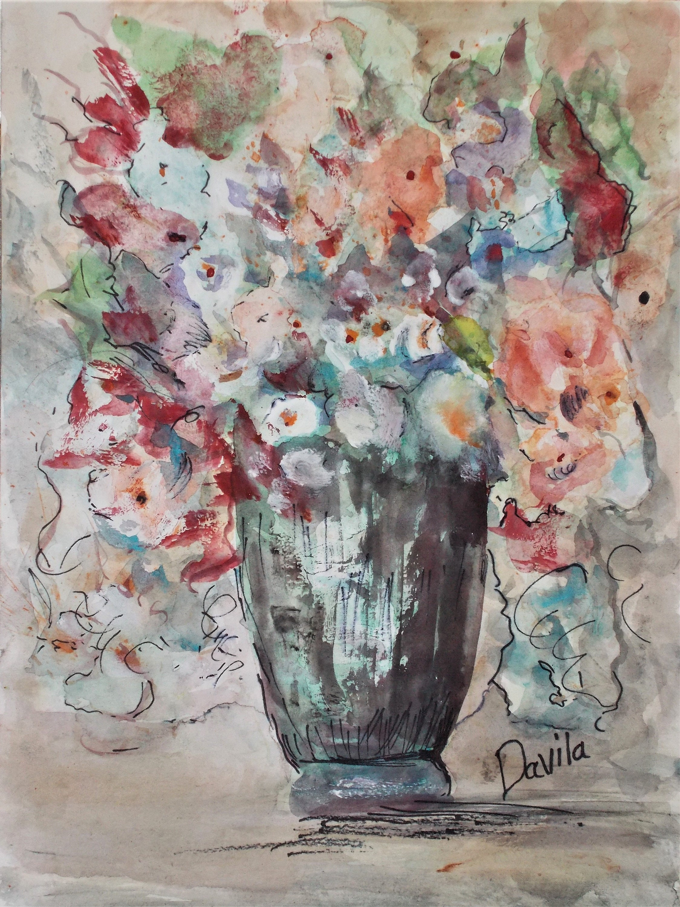 Original Time Square Floral Watercolor Painting Hand Painted by Texas ...