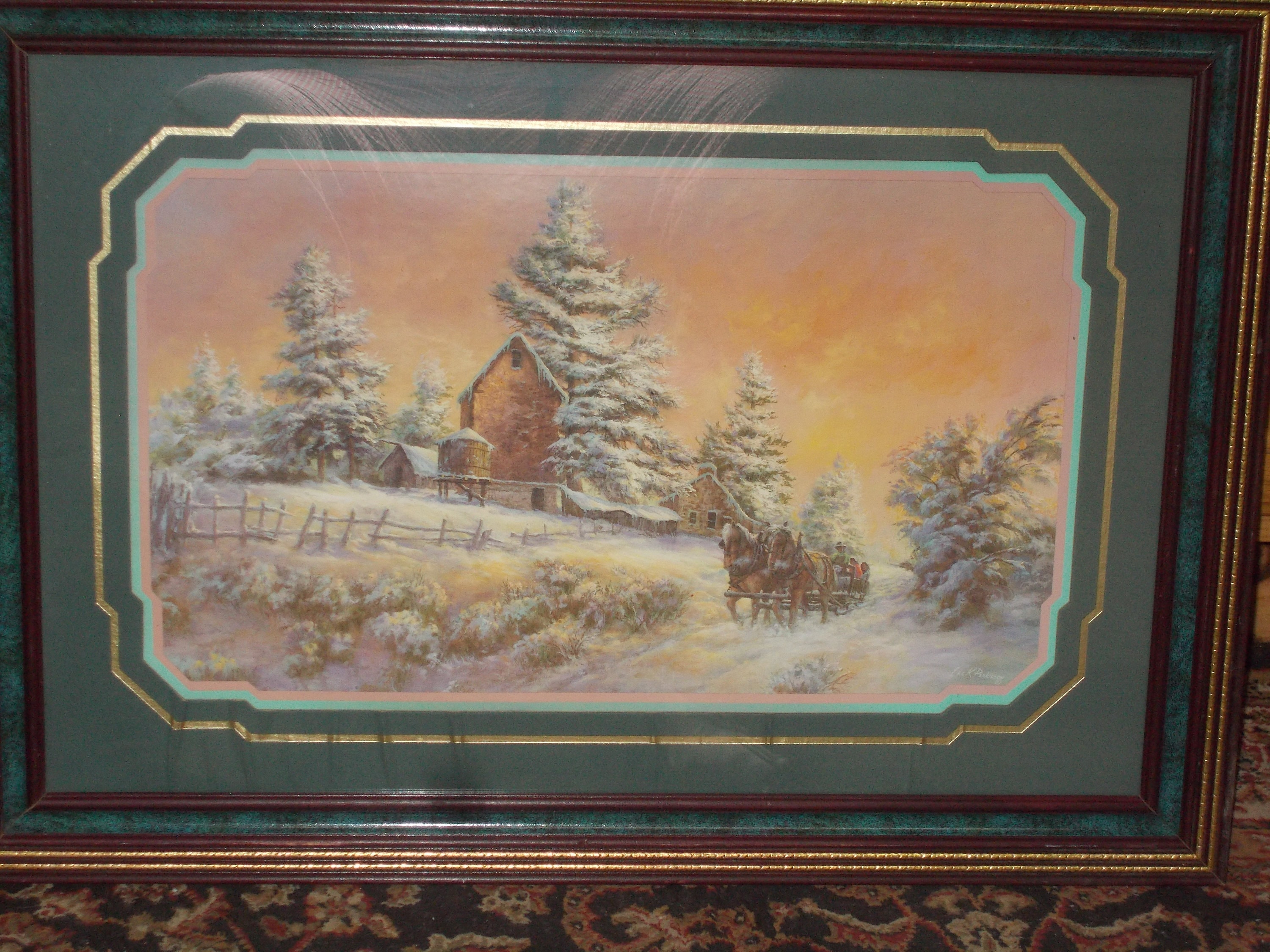 Vintage Snow Scene Print by Lee K Parkinson, Signed, Matted and Framed ...