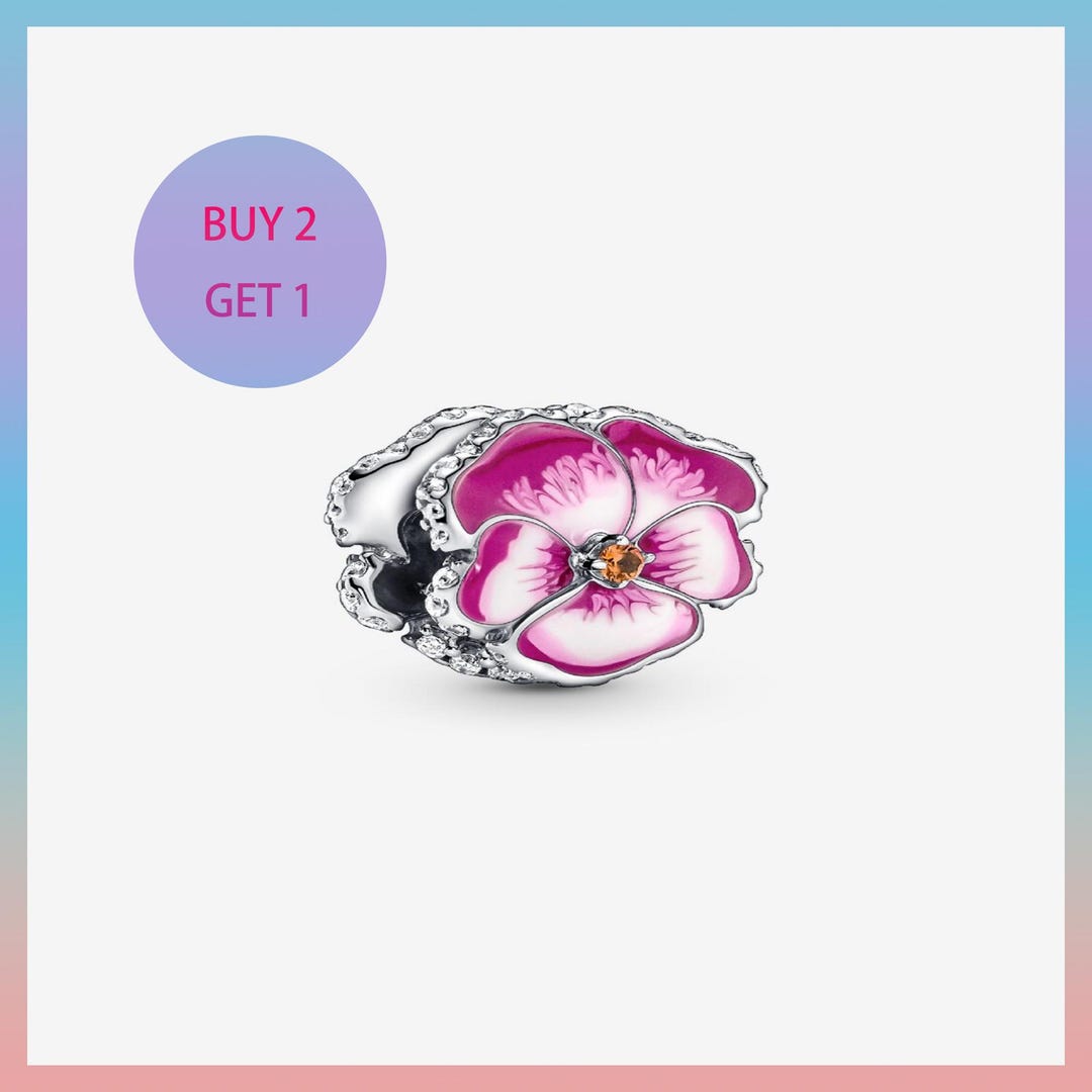 Pink Pansy Flower Charm,charms for Bracelet,silver Charm,pandora Charm ...