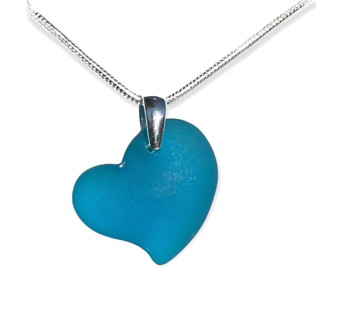 Heart Necklace Cultured Sea Glass Heart On Sterling Silver Etsy