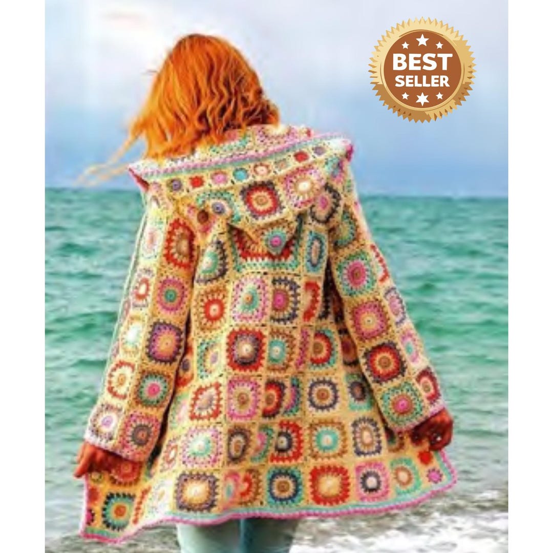 Granny Square Coat Crochet Pattern: Square Scramble Cardigan With Hood ...