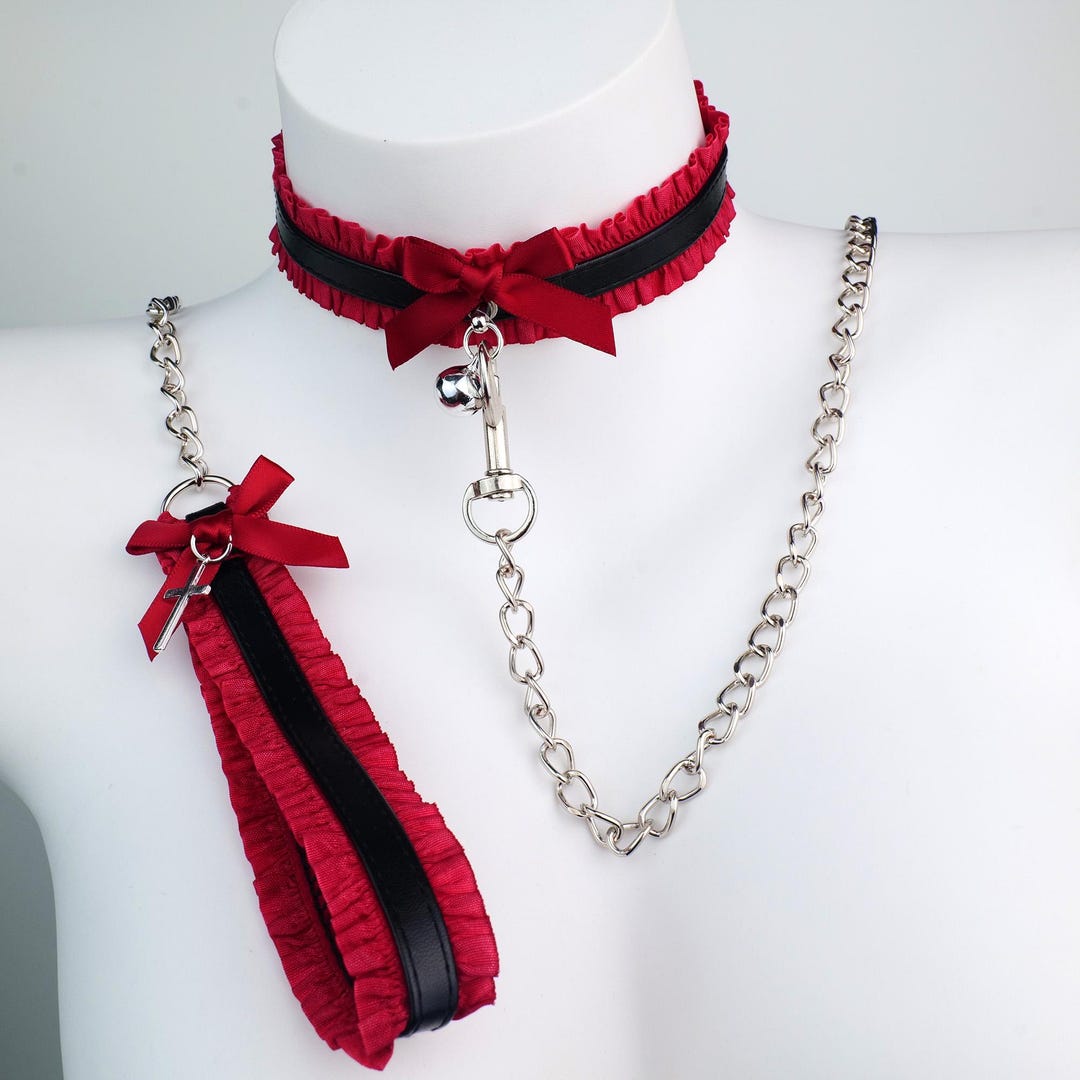 Gothic Bow Choker With Bell, Black Ruffled Leather Collar Necklace ...