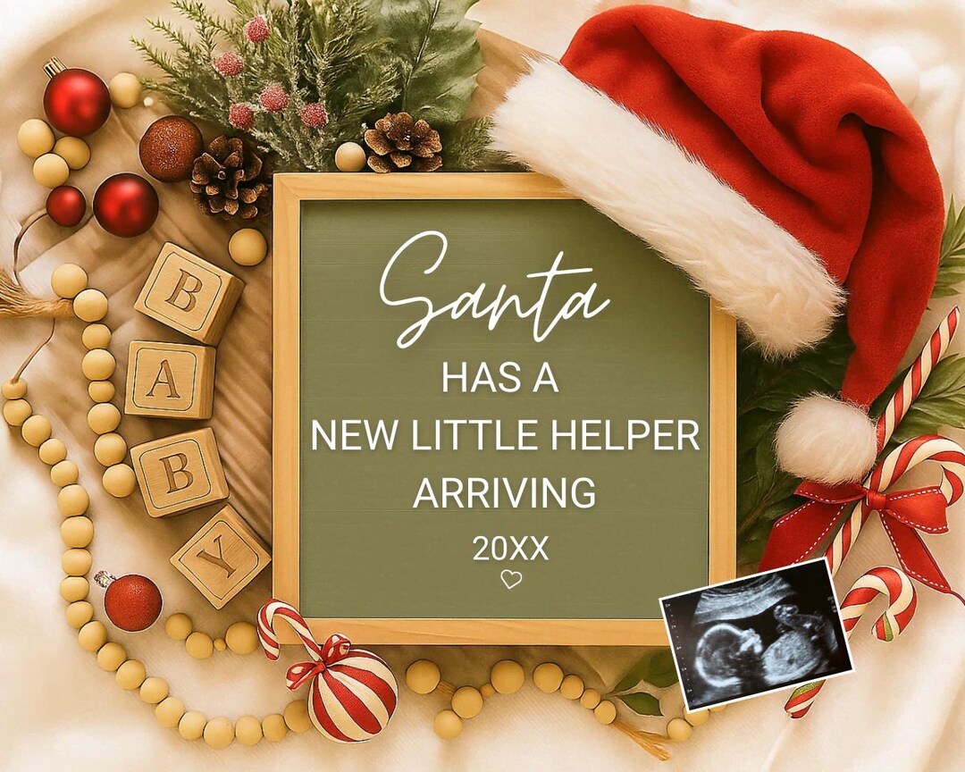 Christmas Pregnancy Announcement: Santa, Gender Neutral, Editable ...