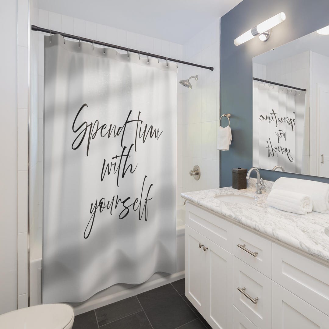 Spend Time With Yourself Shower Curtain | Minimal Script Motivational ...