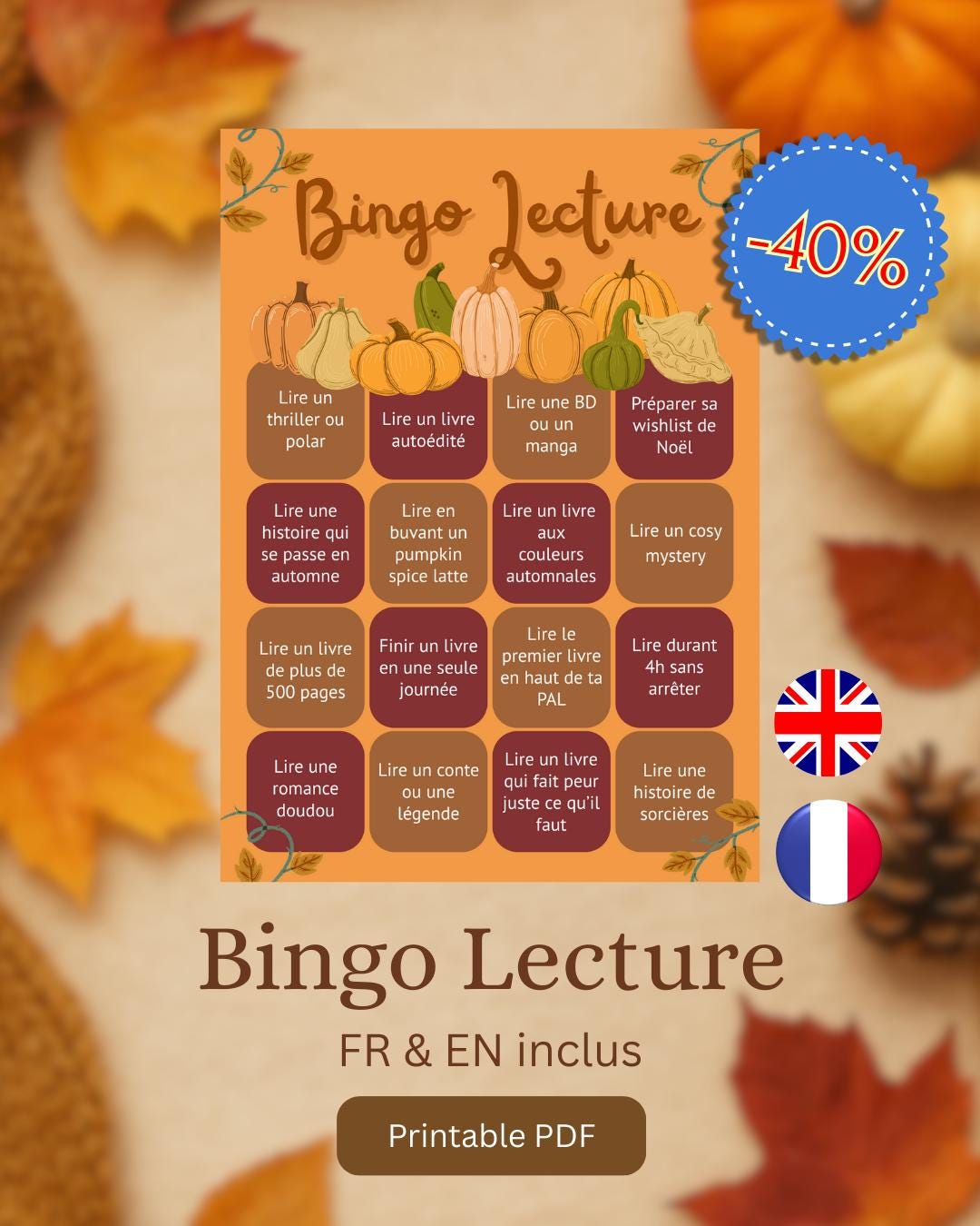Autumn Reading Bingo Printable – Fall Book Challenge | Halloween ...