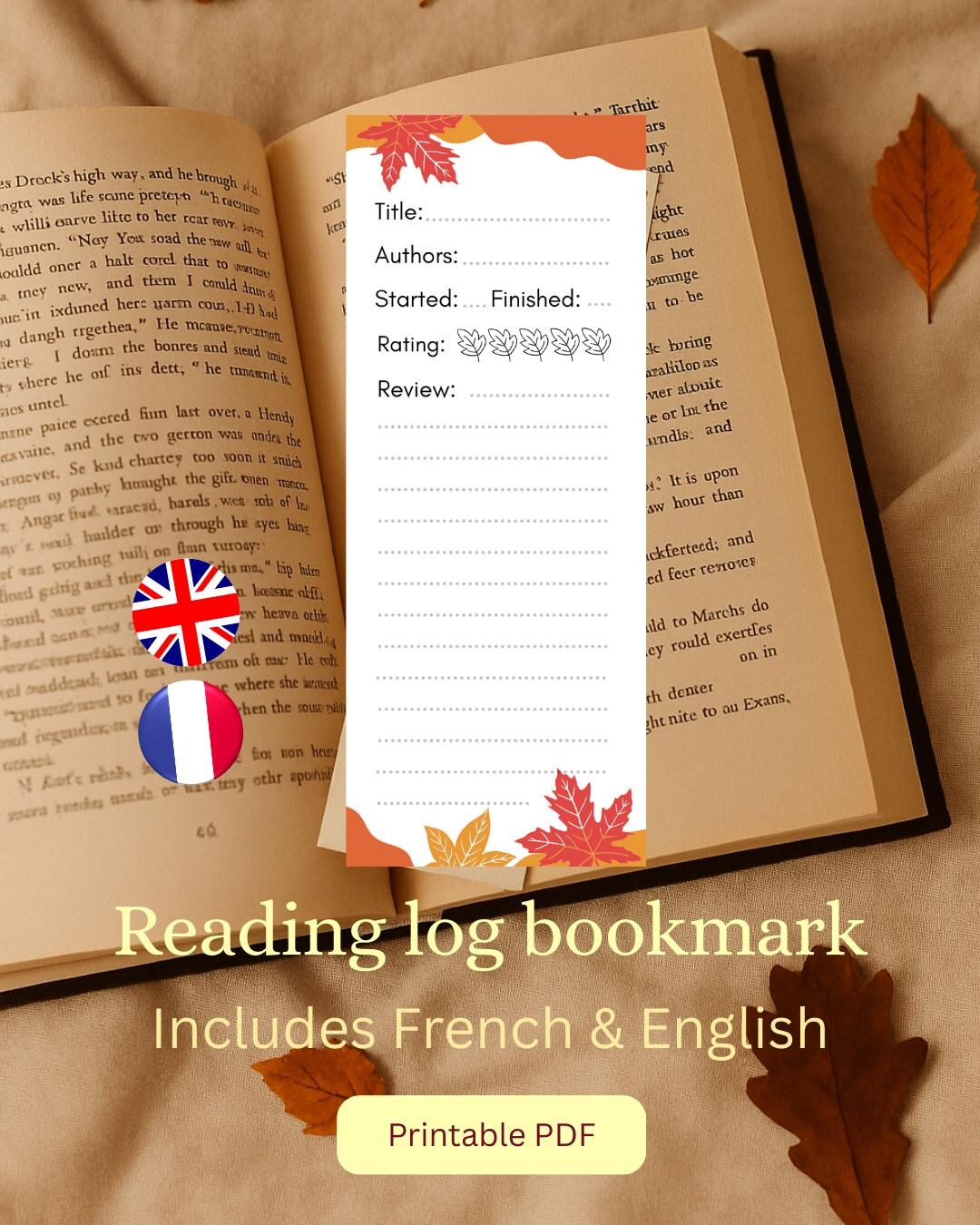 Autumn Reading Log Bookmark – Printable PDF (includes FR/EN) - Etsy