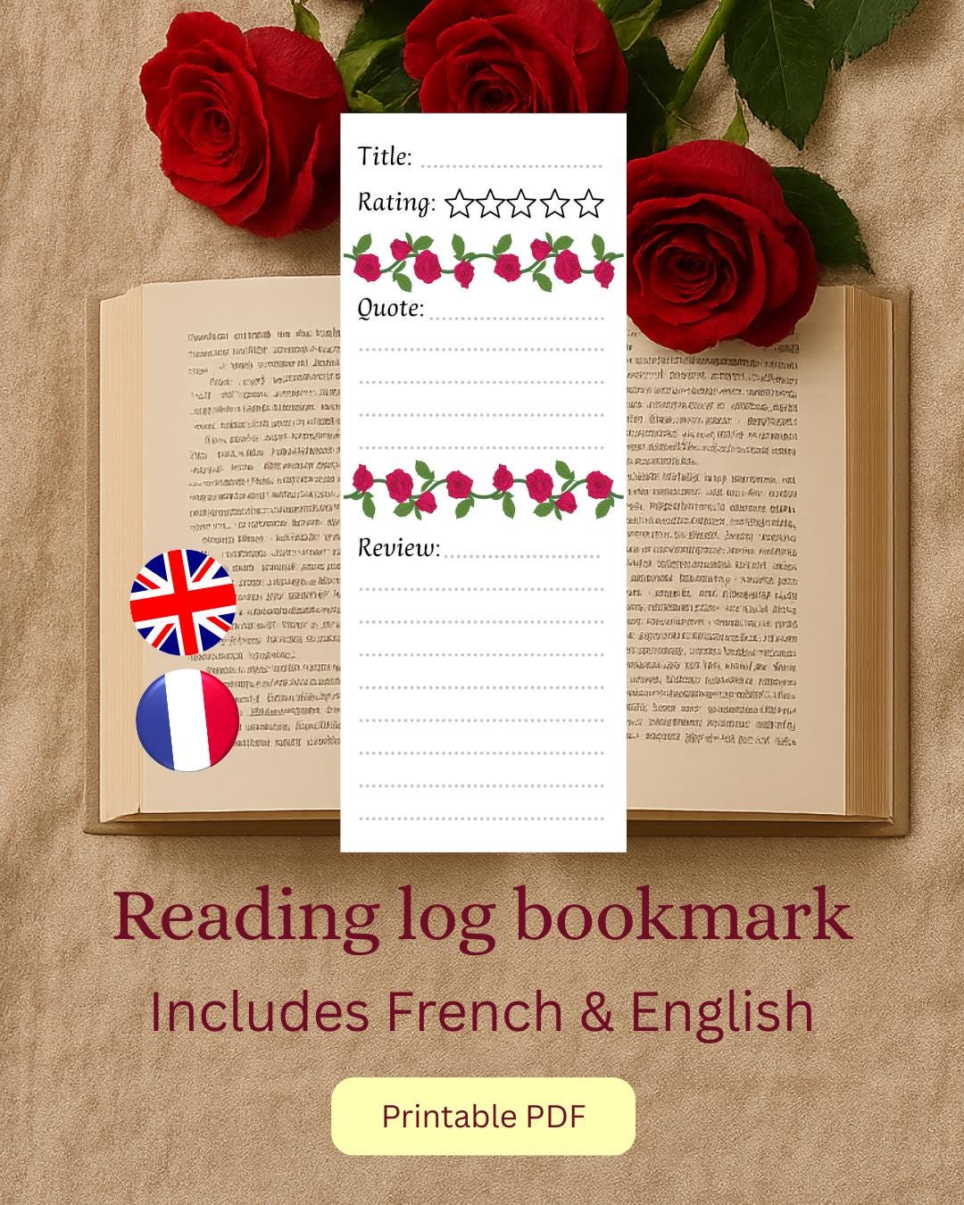 Reading Log Bookmark – Printable French PDF for Passionate Readers - Etsy