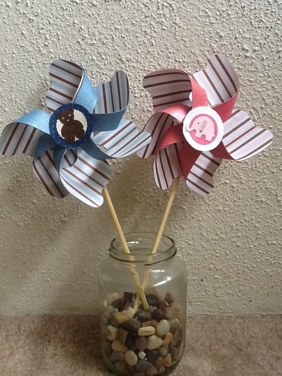 Items similar to Paper Pin Wheels. Pink and Brown Stripes on Etsy