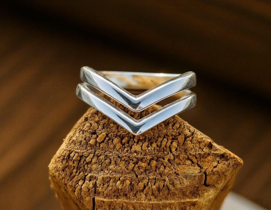 Double Band Silver Chevron Ring: Minimalist Stacking V Ring, Solid ...