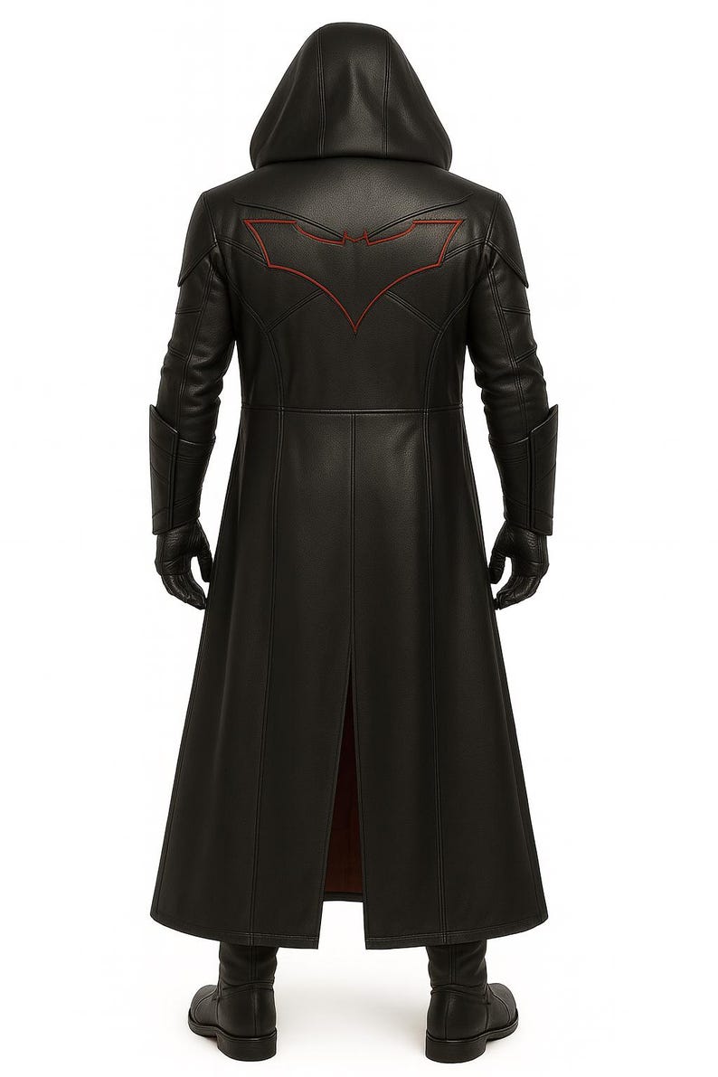 Black Real Leather Superhero Costume: Gothic Cosplay Outfit With Red ...