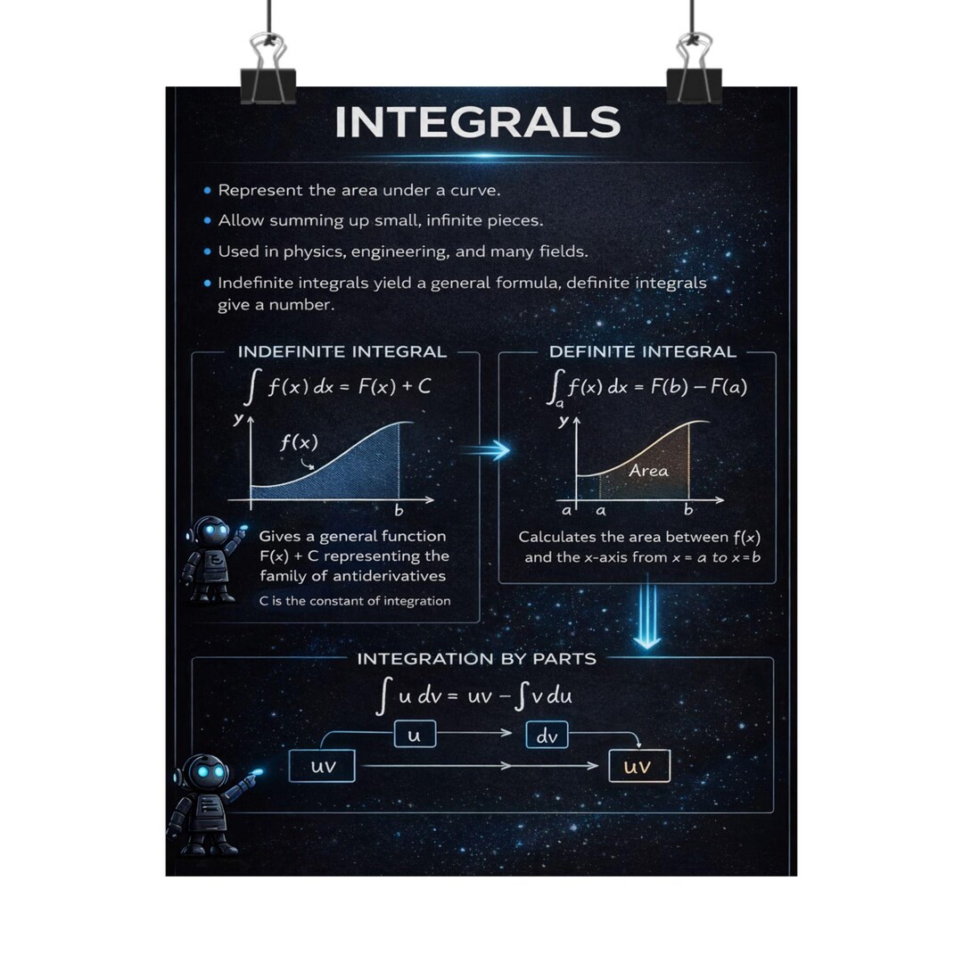 Integrals Math Poster | Matte Vertical Poster, Calculus Formula Wall ...