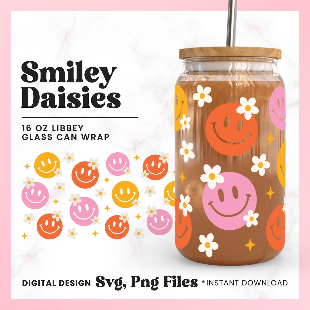 Smiley Face Daisies Libbey Can Glass Wrap SVG PNG (digital Download) - Etsy