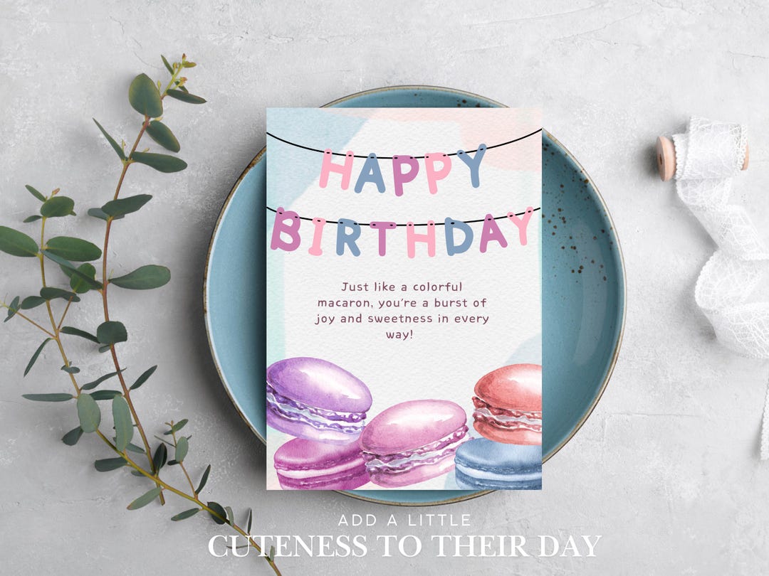 Macaron Birthday Card for Her | Digital Download Greeting | Pastel ...