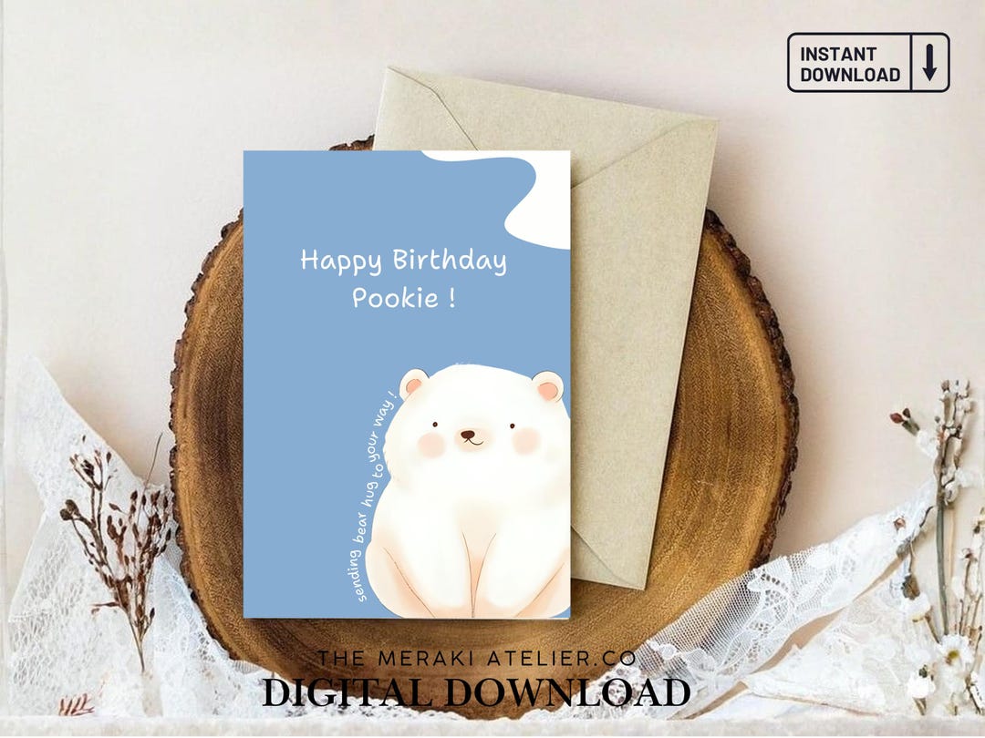 Blue Pookie Bear Birthday Card | Kids Printable, Pastel Colors (digital ...