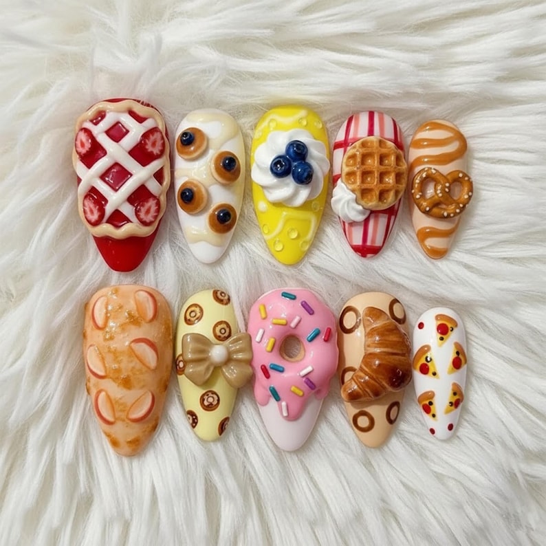 Kawaii Sweet Bakery Press on Nails: 3D Pastry & Dessert Charms - Etsy