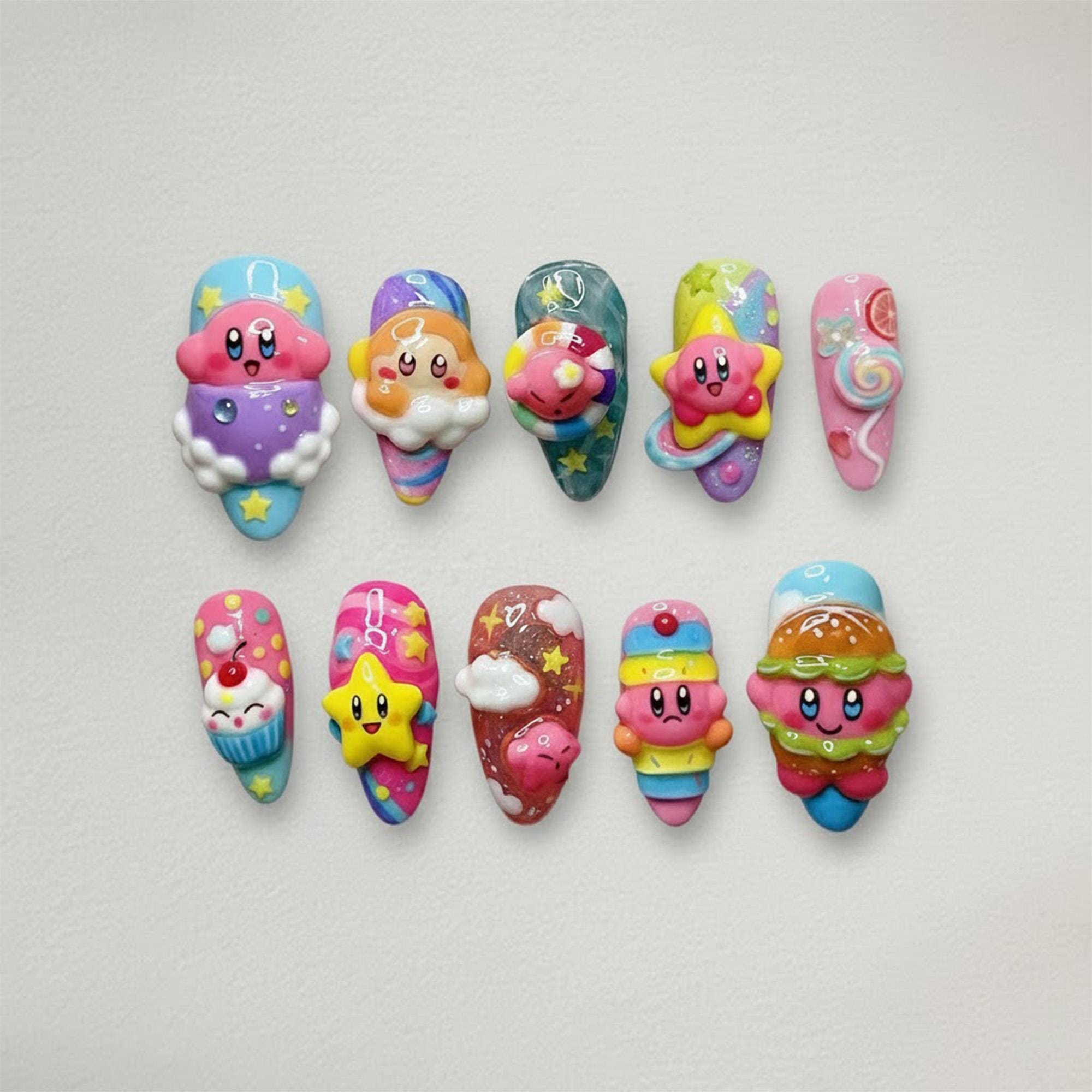 Handmade Kirby Press on Nails: Cartoon Nail Art - Etsy