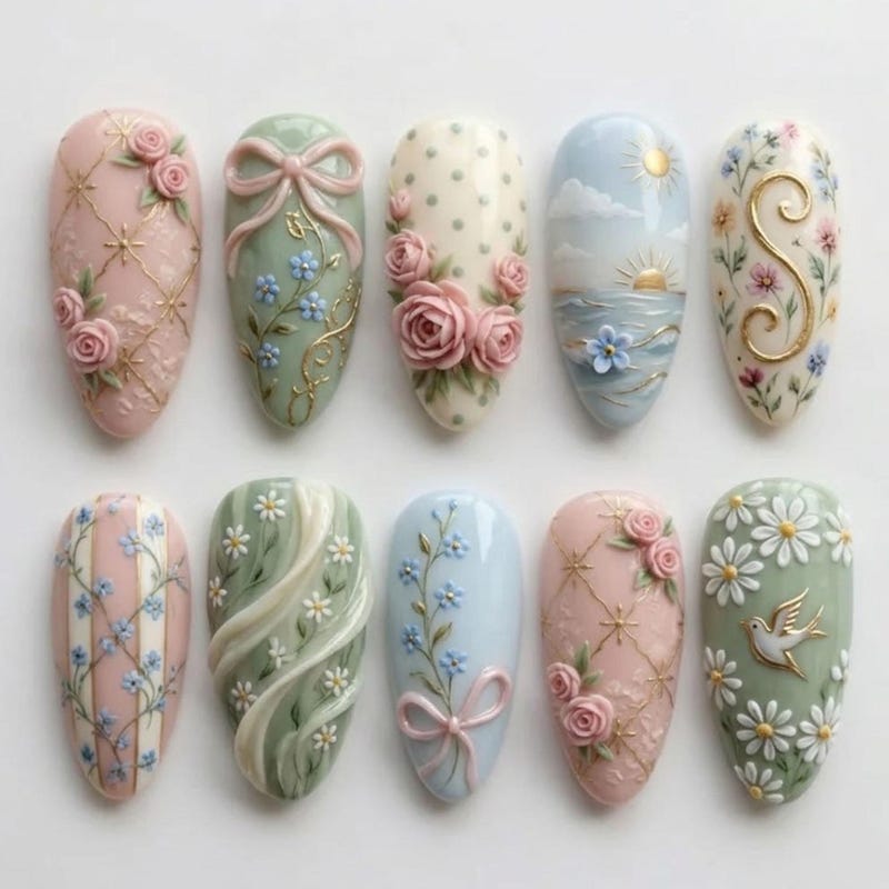 Fake Nails Cottage Core - Etsy