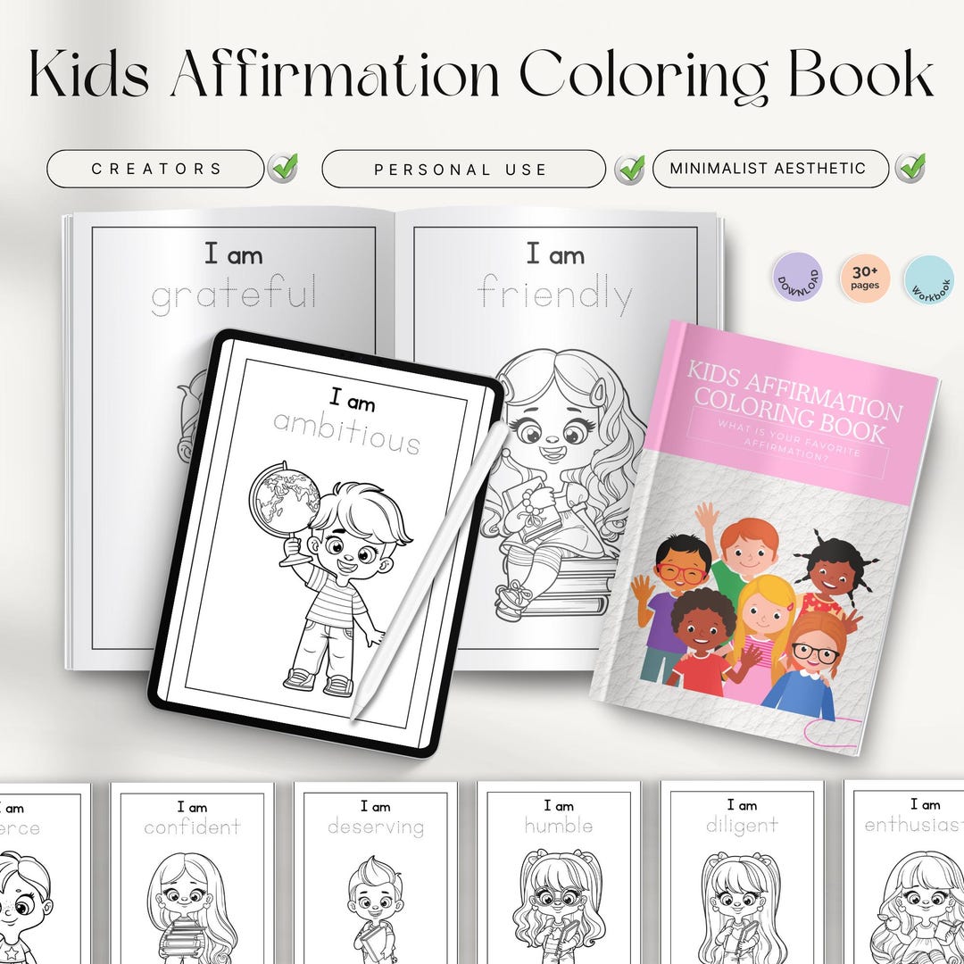 Kids Positive Affirmations Coloring Book: Mindfulness Activity (digital ...