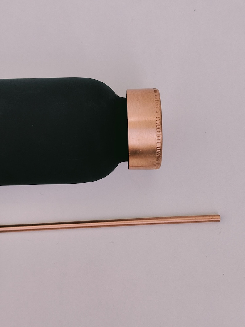 Matte Black Copper Water Bottle With Copper Straw & Lid | Ayurvedic ...