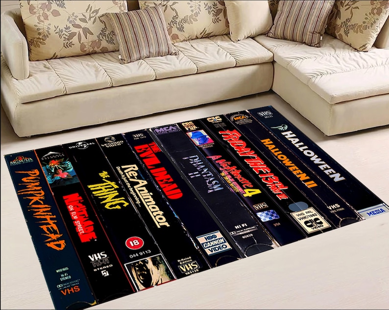 Retro Horror Movie Rug: Nostalgic VHS Style Cinema Room Decor - Etsy