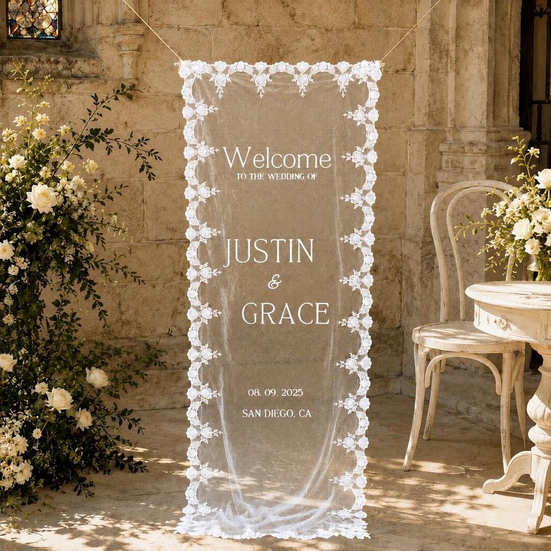 Personalized Lace Wedding Welcome Sign, Custom Fabric Wedding Banner ...