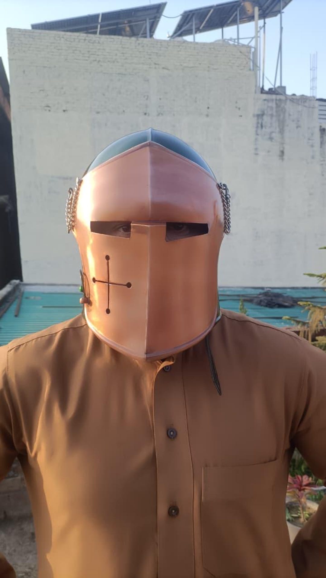 Handmade Green & Copper Knight Helmet | Crusader LARP Costume - Etsy