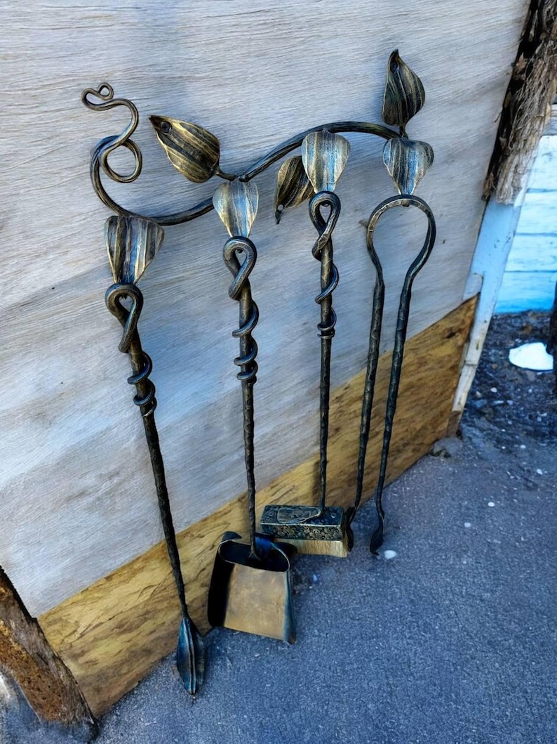 Rustic Fireplace Tool Set,hand Forged Wrought Iron Hearth Tools With ...