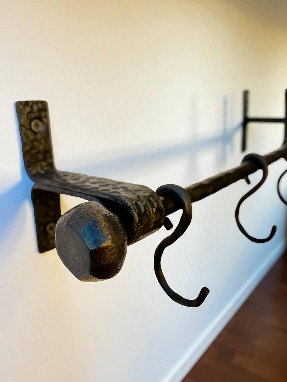 Handmade Wrought Iron Kitchen Rack With Hooks,rustic Wall Shelf, Unique ...
