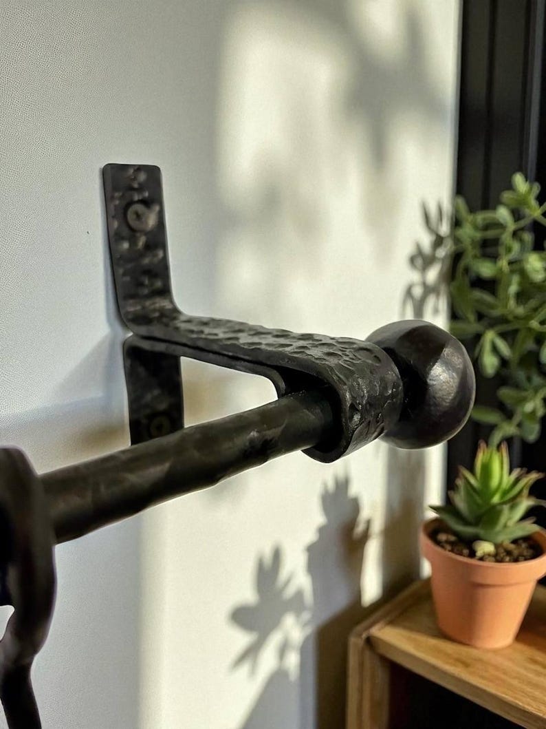 Handmade Wrought Iron Kitchen Rack With Hooks,rustic Wall Shelf, Unique ...