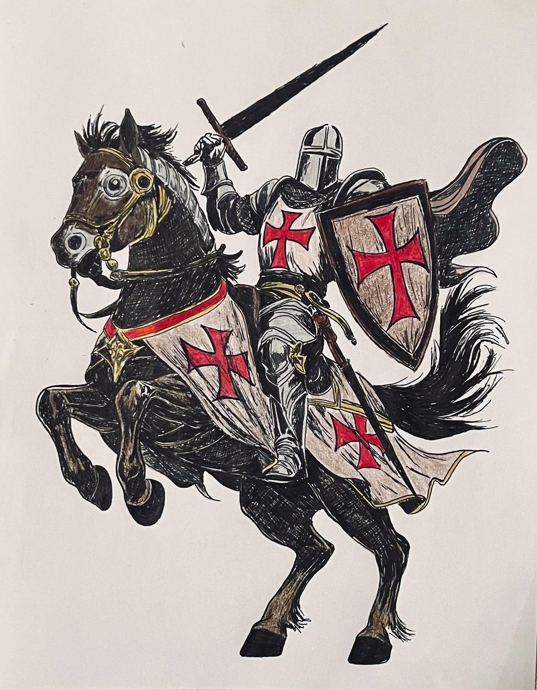Crusader Knight Hand Drawn Print, Knight Art (11x14 Unframed) - Etsy