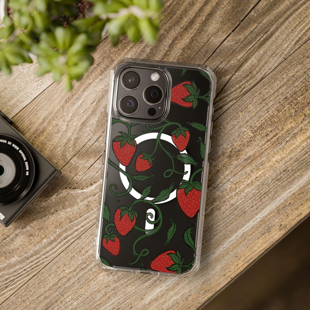 Cute Strawberry Pattern Magnetic Clear Impact Cases, Fun Fruit Lover ...
