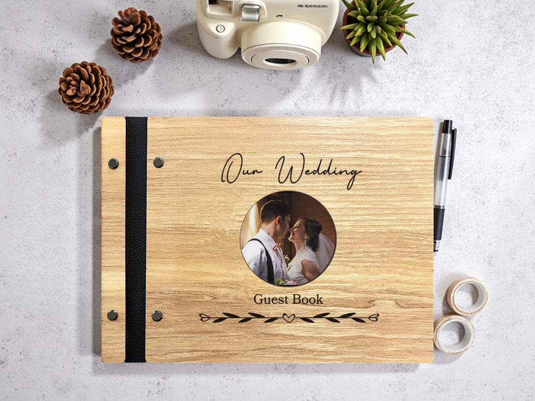 Engraved Wooden Wedding Guest Book With Photo Slot - Etsy