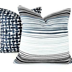 OUTDOOR Blue Navy Ombre Throw Pillow Covers-pair of Cottage Porch Pillow-blue Navy White Outdoor ...