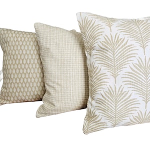 Coastal Palm Print Pillow Cover: Beige Slub Canvas Throw Pillow - Etsy